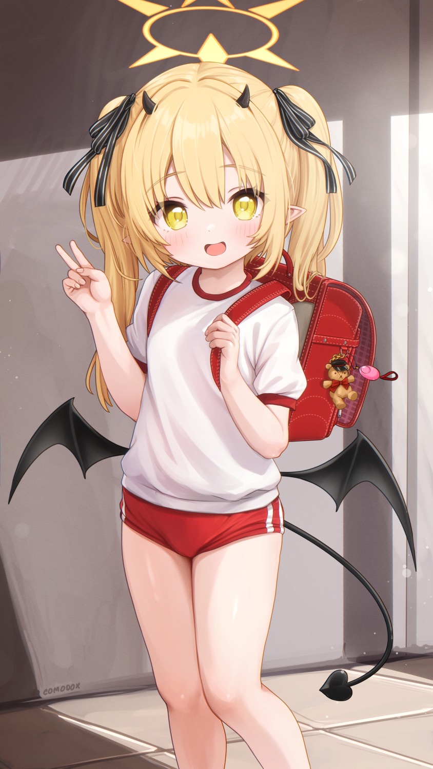 comodomodo blue archive tanga ibuki buruma devil gym uniform halo horns pointy ears tail wings ...